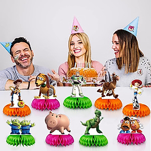 9 Pcs Toy Game Honeycomb Centerpieces, Toy Inspired Story Party Supplies, Centerpieces for Tables, Double Sided Table Centerpieces with 50 stickers, for Party Baby Shower Photo Booth Props