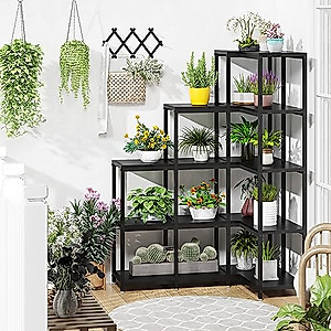 Tribesigns 5-Tier Corner Bookshelf, 63” Tall Modern L-Shaped Bookshelf Corner Bookcase, 17 Shelves Black Stepped Bookcase Display Rack Storage Shelf for Living Room Home Office (Black)