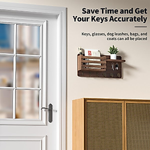 Key Holder for Wall, Key Hanger Wall Mount Hallway Farmhouse Decor, Mail Holder with 10 Key Hooks, Modern Key Rack with Floating Shelf, Mail Organizer and Key Hanging 2-in-1 Storage Rack