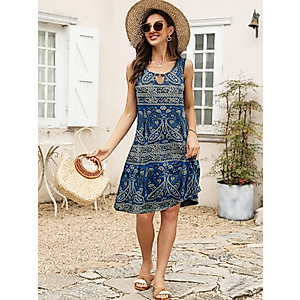 ETCYY Summer Dresses for Women 2025 Trendy Boho Floral Print Beach Cover Up Casual Spring Sleeveless Sundresses(XL.Flower Vintage Blue)