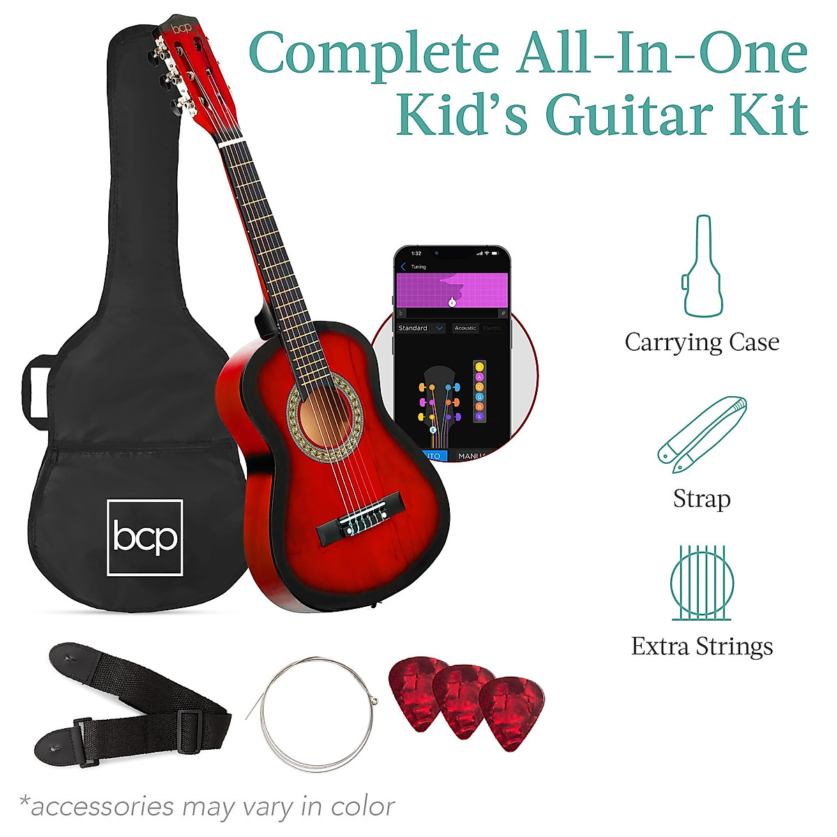 Best Choice Products 30in Kids Acoustic Guitar, All-in-One Beginner Starter Kit w/Strap, Case, Extra Strings, Rosette Inlay - Redburst