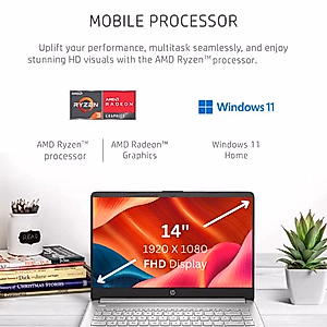 HP 2023 Newest 14 Laptop for Productivity and Entertainment,14" FHD Display, 8GB RAM, 256GB SSD, AMD Ryzen 3 Processor Upto 3.5GHz, Type-C, HDMI, Fast Charge, 10 Hrs Long Battery Life, Windows 11