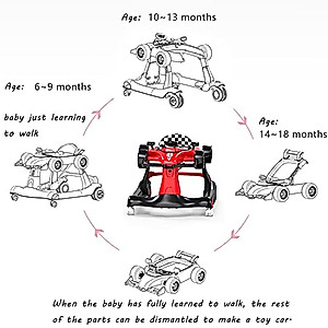 CAM2-KIDS 4-in-1 Baby Walker, Foldable Activity Walker with Adjustable Height & Speed, Music, Lights, Steering Wheel, Activity Baby Push Walker for Boys Girls Aged 6–18 Months (red)