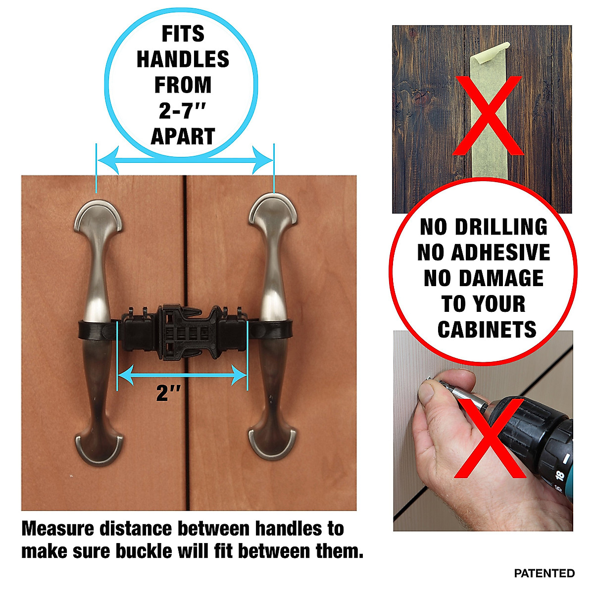 Kiscords Baby Safety Cabinet Locks for Handles Child Safety Cabinet Latches for Home Safety Strap for Baby Proofing Cabinets Kitchen Door RV No Drill No Screw No Adhesive /4 Pack (Black)