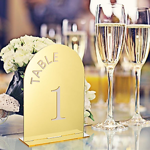 uxcell 30pcs 4.8 x 7 Inch Gold Arch Acrylic Sign with Stand, Acrylic Arch Table Number Holders for Wedding Table Centerpiece Decoration（Number 1-30）