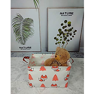 ASKETAM Kid Cute Rectangle Toy Box for Girl, Baby Collapsible Toy Storage Bin Nursery Child Playroom Bedroom Decor Clothes Storage Bin Gift Basket(Fox little pine)