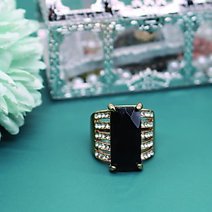 HSQYJ Black Rectangle Crystal Cocktail Statement Ring Fashion Geometry rhinestone Engagement Wedding Bands Rings Luxury Jewelry for Women Gift Gold Plated (7)