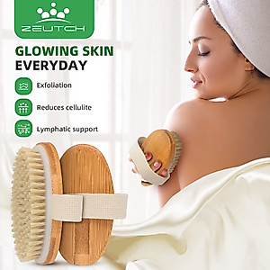 Premium Dry Brushing Body Brush Set for Lymphatic Drainage and Cellulite Treatment, Boar Bristle Long Handle Face Cleansing Brush for A Glowing Skin, 5 Pack
