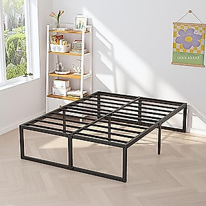 Richwanone 18 inch Full Bed Frame Metal Platform Mattress Foundation with Steel Slat Support, No Box Spring Needed, Easy Assembly, Black