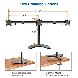 HUANUO Triple Monitor Stand, Free Standing Three Monitor Desk Mount for Screens Up to 24 inch, Heavy-Duty Fully Adjustable Monitor Arm, Holds Up to 22lbs Each, VESA 75x75 or 100x100