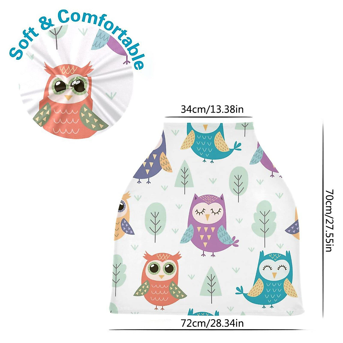 WELLDAY Baby Car Seat Covers Cartoon Owls Stretchy Breastfeeding Scarf Breathable Infant Carseat Canopy Nursing Covers Multi Use for Stroller High Chair Shopping Cart Boys and Girls
