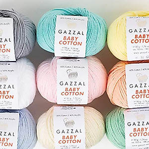 Gazzal Baby Cotton Yarn Set for Knitting and Crochet. Pack of 10 Skeins, Total 1800 Yards. Great for Baby Blankets and Clothes (Pastel)