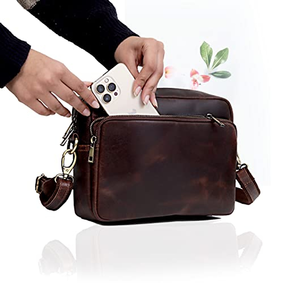 Leather Crossbody Bags for Women, Leather Shoulder Bag, Leather purse Cross Body Bag Full Grain Leather with Adjustable Strap (brown)