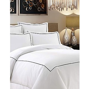 Truecomfort Linen 400 TC Cotton Sateen Hotel Stitch Duvet Cover Single Embroidery Border with Inside 4 Corner Ties for Closure & Zipper Closure on Placket - (Black, King/Cal King), DC_SE_400TC_09