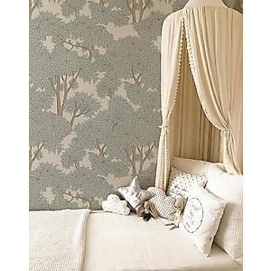 HomKihapai Tree Wallpaper Peel and Stick Wallpaper Forest Wallpaper Jungle Wallpaper Waterproof Wallpaper for Bathroom Mural Wallpaper Stick on Wallpaper (Light, 17.7in x 32.8ft)