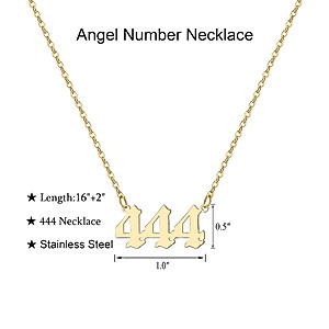 Tavuala Angel Number Necklace For Women, 18K Gold Plated 000 111 222 333 444 555 666 777 888 999 Necklace Numerology Jewelry (Gold, 444)