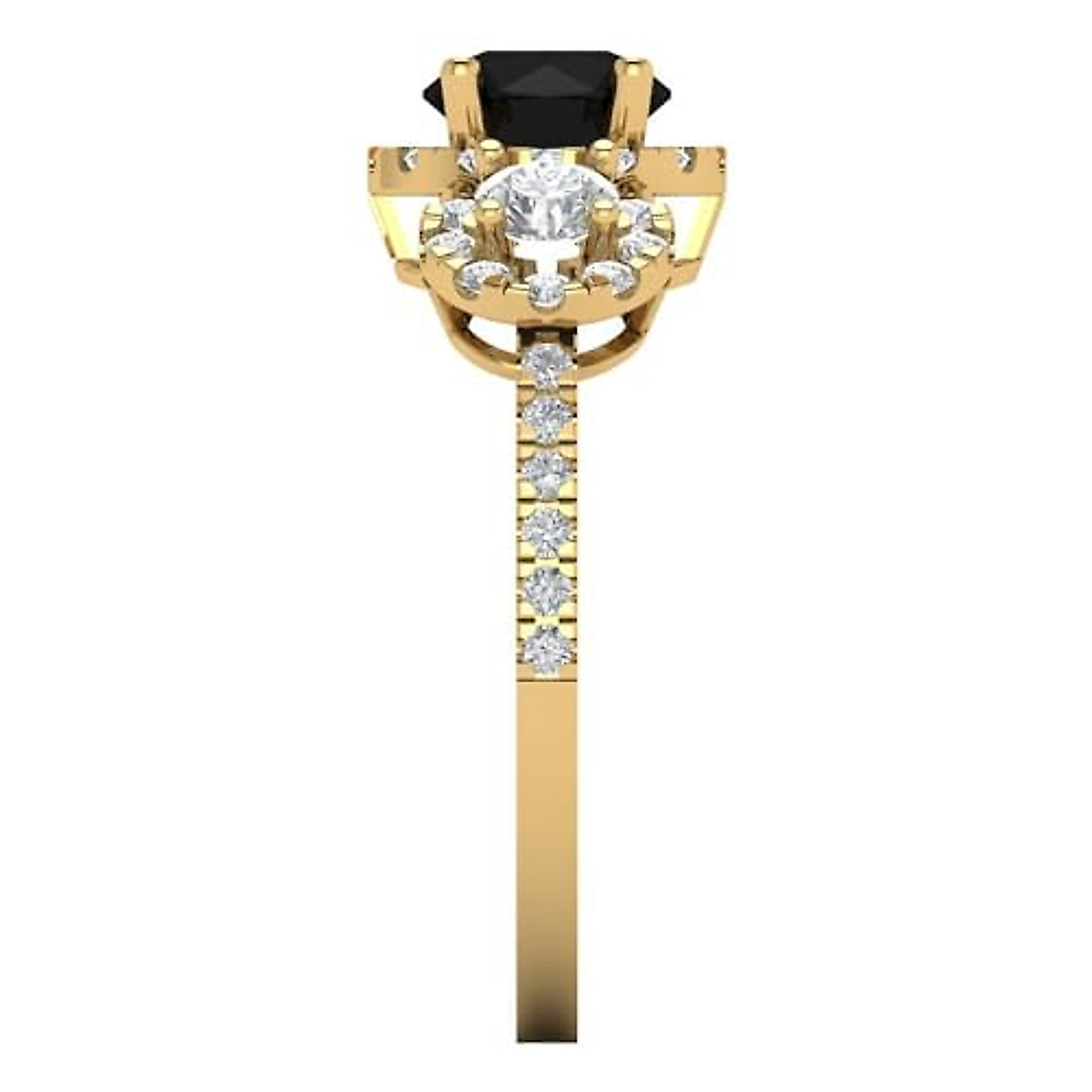 1.75ct Round Cut Halo Solitaire 3 stone Natural Black Onyx Engagement Promise Anniversary Bridal Ring 18K Yellow Gold 3.5