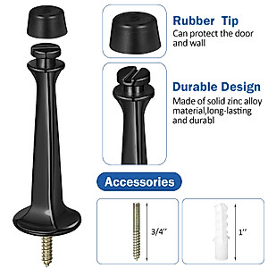 24 Pack Door Stop Heavy Duty Solid Rigid Door Stoppers with Soft Rubber Tip Wall Mount Door Stoppers for Bottom of Door (Black)