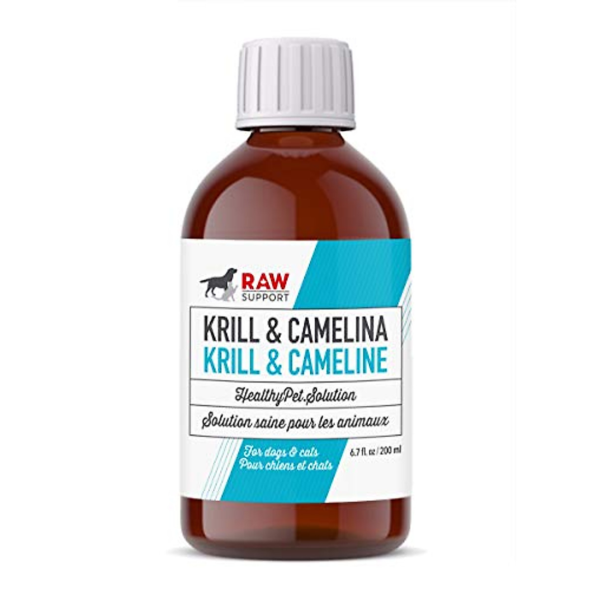 Raw Support Krill & Cameline 6.7fl.oz, Mix Liquid with a Little Warm Water and stir into Pets Food,1 of 12 Supplement Options, Dual Protective Closure with Outer wrap.