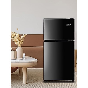 KRIB BLING Refrigerator with Freezer, 3.5 Cu.Ft Mini Fridge,Lock Fresh,7 Level Adjustable Thermostat ct for Dorm, Bar, Office,Kitchen, Bedroom,Black