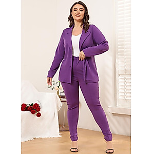 Women Lapel Collar Long Sleeve Top Jacket Pants 2 Piece Suit Set Outfits Elegant Uniform Suits Letter Print 219 Purple Large
