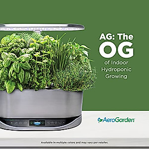 AeroGarden Bounty Elite - Indoor Garden, Platinum Stainless & Salad Greens Seed Pod Kit with Red and Green Leaf, Romaine and Butter Head Lettuce, Liquid Plant Food and Growing Guide (6-Pod)