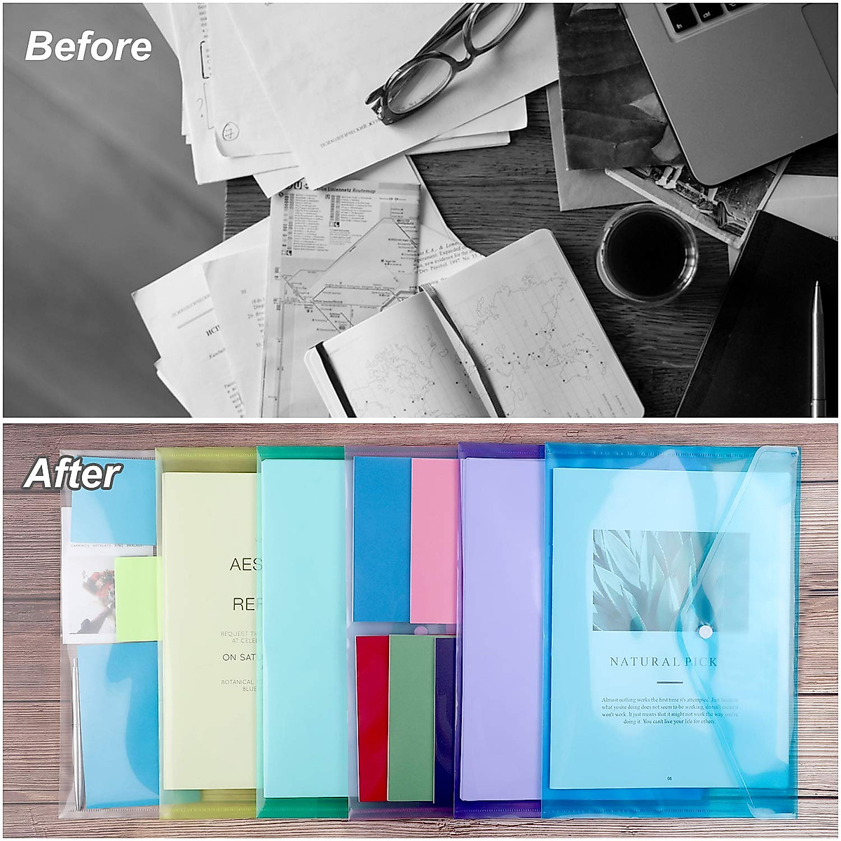 EOOUT 28pcs Plastic Envelopes, Plastic Folders, Plastic Envelopes with Snap Closure, Poly Folders, 8 Colors, A4 Size, Letter Size, for School and Office Supplies