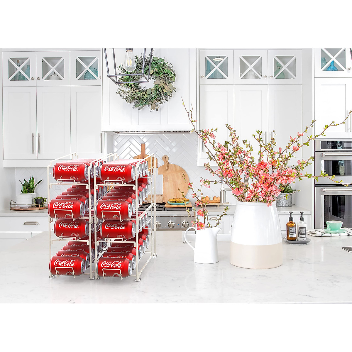 SimpleHouseware Soda Can Organizer Stackable Rack Dispenser for Pantry/Refrigerator, White, Set of 4