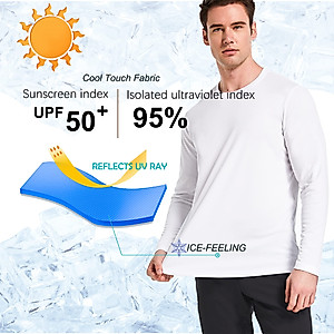 TELALEO UPF 50+ Men's Fishing Shirts Lightweight Quick Dry Long Sleeve Rash Guard Shirt Sun Protection Hiking Sports White/Blue S
