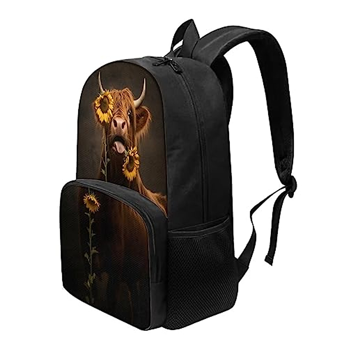 Drydeepin Cute Highland Cow Sunflower Print Children School Bag Casual Daypack Lightweight School Backpack for Teens Boys Girls Middle School Primary School Student Bookbag Travel Rucksack