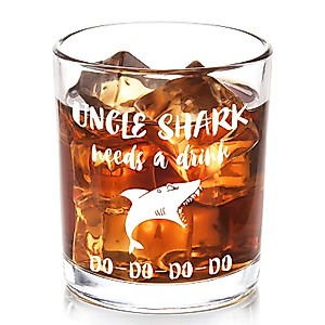 DAZLUTE Uncle Gifts from Niece, Funny Uncle Shark Whiskey Glass, Father’s Day Gifts Birthday Present Christmas Gifts for uncle Brother Cousin, 10Oz Old Fashioned Glass