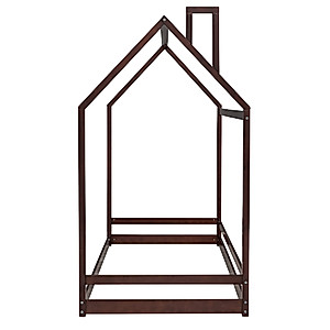 Harper & Bright Designs Montessori House Bed Twin for Kids, Toddler House Bed with Roof,Wood Floor Bed Frame for Girls Boys Bedroom Furniture, Box Spring Needed,Espresso