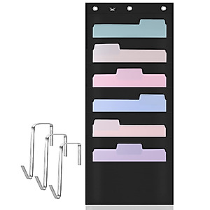 Mr. Pen- Hanging Wall File Organizer, 6 Pocket, Black, 3 Overdoor Hangers Included, Over The Door File Organizer, Hanging Folder Organizer, Wall Folder Organizer, Hanging File Organizer for Wall