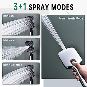 V-Frankness 13-Inch Shower Heads with Multi-Function Handheld Sprayer Combo, 3-Way Metal Extended Diverter with Holder and Metal Adjustable Curved Shower Extension Arm, Extra Long Hose Chrome
