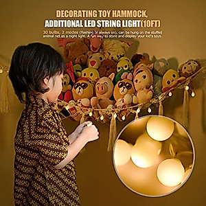 Stuffed Animal Hammock Macrame Boho Plush Toy Net Hammock For Stuffed Animals With Light Pet Net For Stuffed Animals Corner Hanging Stuffed Animal Storage Holder Teddy Bear Net For Kids Room (White)