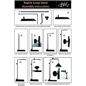 GDUUZ Pet Lamp Stand for Reptiles Insects and Cold Blooded Basking Animals– Adjustable Height and Reach Heat Light Hanger – Includes Feeding Accessories