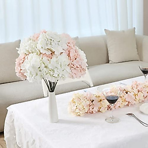 Alishomtll 5 Pcs Hydrangea Artificial Flowers with Removable Stems Full Silk Hydrangea Heads for Home Decor, Fake Faux Hydrangea Flowers for Wedding Centerpieces Party DIY Project (White)