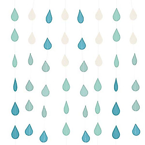 Framendino, Gradient Blue Raindrop Paper Garland Decorations Bunting Rain Drop Banners for Baby Shower April Showers