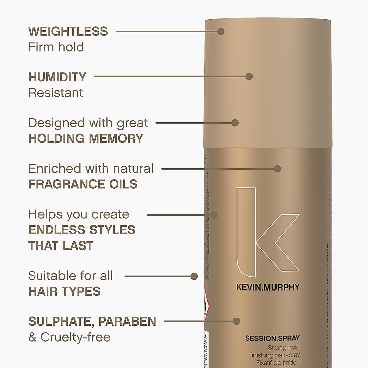 KEVIN.MURPHY SESSION.SPRAY - Strong Hold Finishing Hair Spray - For All Hair Types - Long Lasting Hold - Humidity Resistant Hair Care - 100 mL / 3.4 fl oz