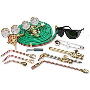 Flame Tech Complete Medium-Duty Cutting, Welding, and Heating Outfit, Oxy Acetylene Torch Kit, Cuts up to 5", Welds up to 1.25" Steel, Victor Compatible Tool Set, Tested in The USA