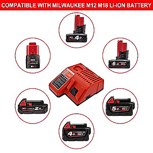 WORTHMAH 2 Pack 18V M18 Lithium Batteries Replacement for Milwaukee M18 Battery with 1 Battery Charger for Milwaukee M-12/M-18 Battery