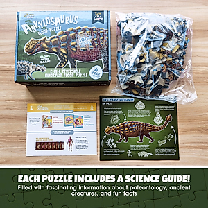 Ankylosaurus Dinosaur Jigsaw Puzzle | 100-Piece Double Sided Floor Puzzle with Glow-in-The-Dark Skeleton On Other Side | 4 FT Scientifically Accurate Dino Illustration | Educational Toy for Kids