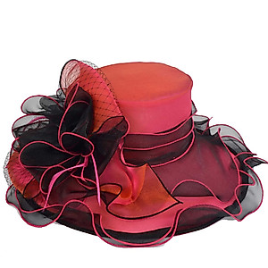 JESSE · RENA Women's Church Derby Dress Fascinator Bridal Cap British Tea Party Wedding Hat (Two-Tone-Hot Pink)