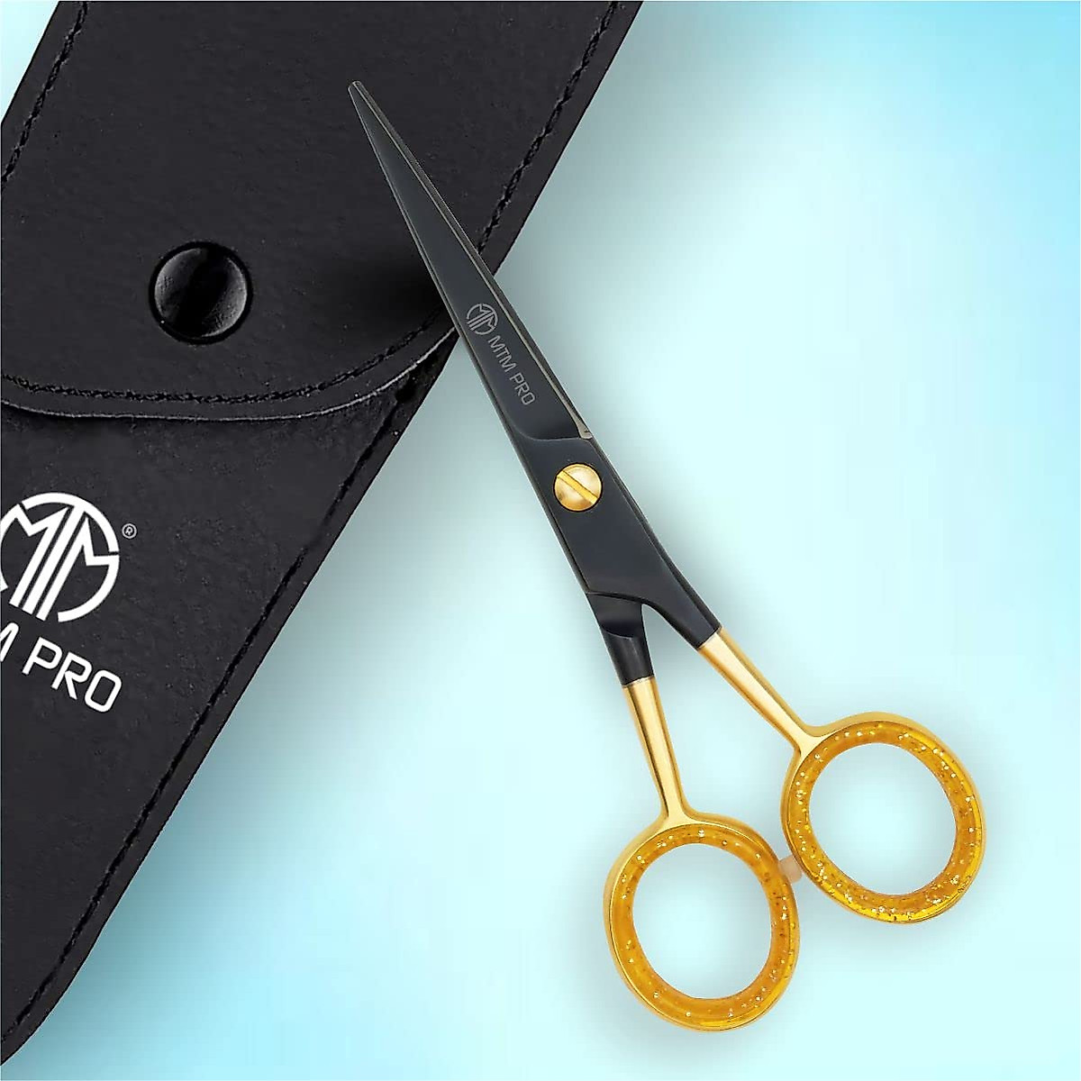 MTM PRO Professional Beard & Mustache Scissors with Mustache Comb Grooming kit For Men Beard Trimming Scissors, Small Grooming Scissors Men, Mustache & Beard Scissors (Black, Gold, 5 inches)