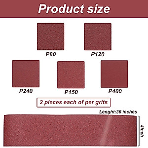 Aluminum Oxide Sanding Belts 10 Pieces Sanding Belts (80/120/150/240/400 Grits) and 12 Pieces 6 Inch Self Stick No Hole Aluminum Oxide Sanding Disc (4 x 36 Inch)