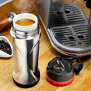 Roamwild Cerami Cup 12oz / 354ml – With Unique Ceramic Fresh Tasting Inner Tumbler - Quadruple Thermal Insulation Technology Stainless Steel Travel Mug, BPA-Free, Dishwasher Safe (Stainless & Red)