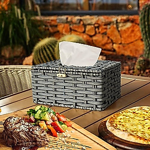 GRANNY SAYS Tissue Box Cover Rectangle, Tissue Box Holder, Tissue Holder for Bathroom, Decorative Wicker Tissues Cube with Elastic Toggle Closure, Tissue Cover Box for Toilet, Gray