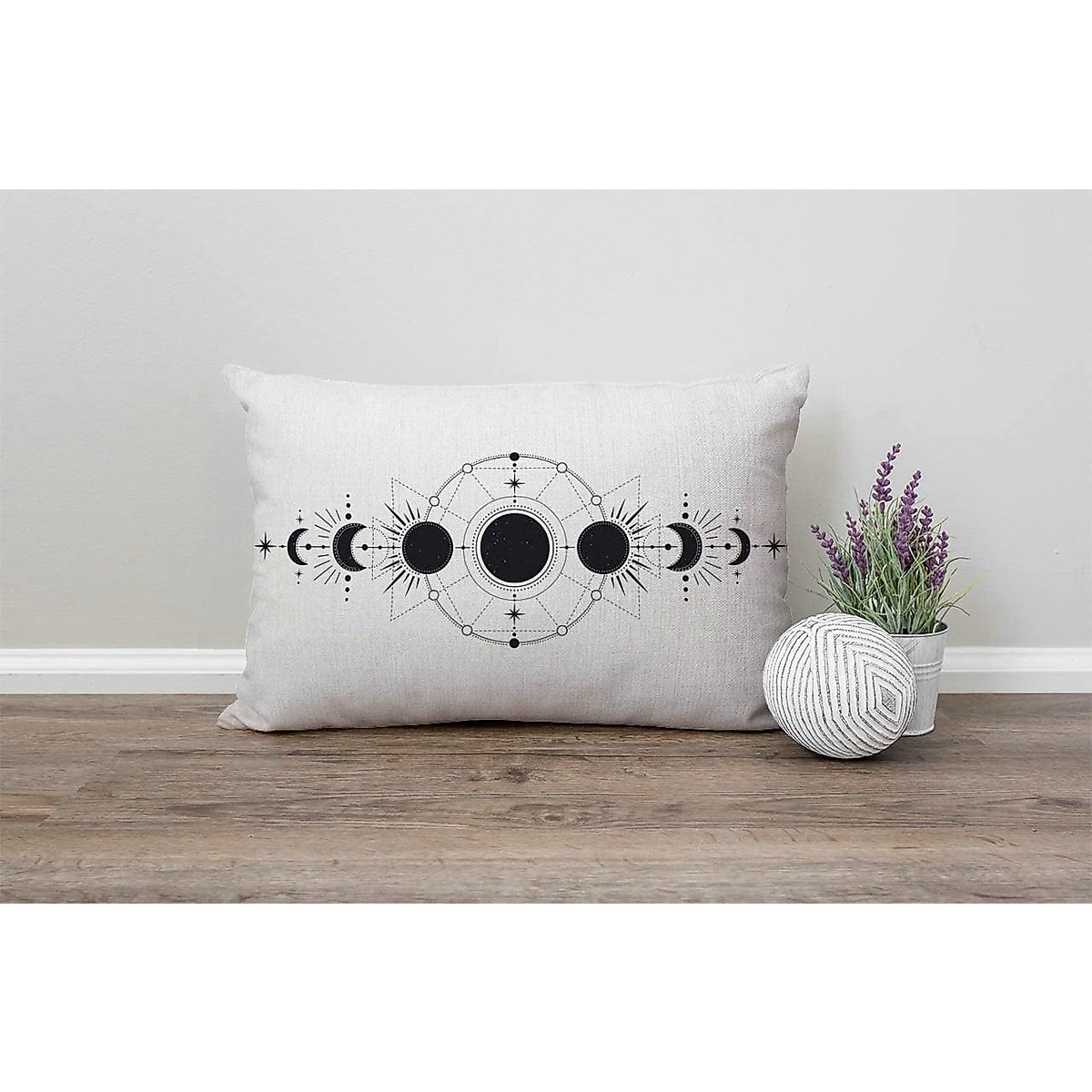 Moon phases Pillow Cover 12" x 20" Lumbar Pillow Covers Home Decorative Cotton Linen Cushion Case for Sofa Couch Housewarming Family Room Décor