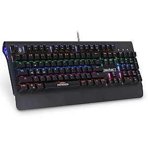 ENHANCE Pathogen 2 Blue Switch Mechanical Keyboard - Mechanical Gaming Keyboard with Fast 1ms Response Polling Rate with Integrated Wrist Rest, 26KRO & Anti-Ghosting, 7 LED Lighting Effects