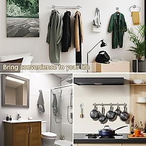 Bathroom Hardware Set, Brushed Nickel Bathroom Accessories, 6PCS Adjustable Towel Holder Set, Expandable Tower Bar, Adhesive Toilet Paper Holder, Stainless Steel Towel Rack, Towel Ring, Hooks,No Drill